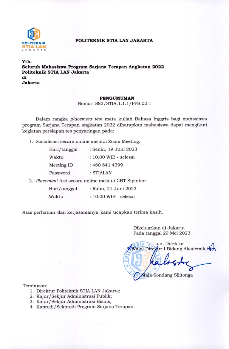Pengumuman Placement Test Bahasa Inggris Program Sarjana Terapan ... Pengumuman Placement Test Bahasa Inggris Program Sarjana Terapan ...
