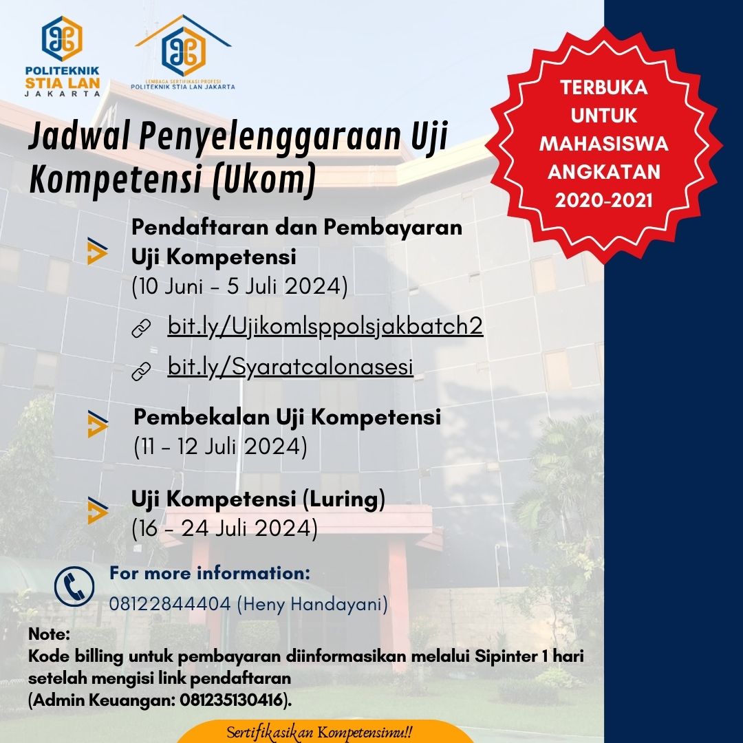 Jadwal Penyelenggaraan Uji Kompetensi – Politeknik STIA LAN Jakarta
