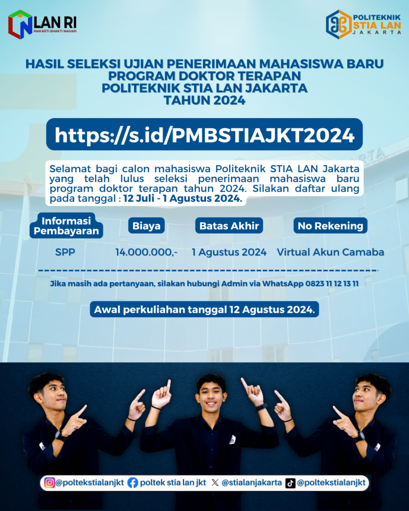 HASIL SELEKSI UJIAN PENERIMAAN MAHASISWA BARU PROGRAM DOKTOR TERAPAN POLITEKNIK STIA LAN JAKARTA ...